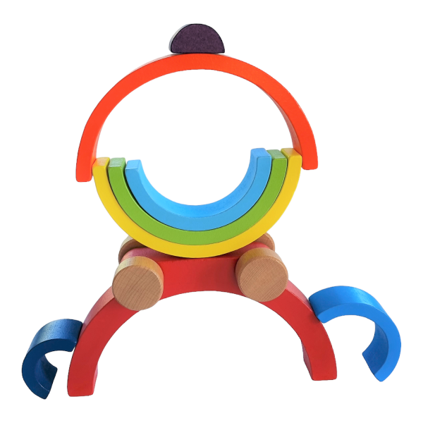 Masina curcubeu, stivuitor din lemn constructie puzzle, 3 ani ...