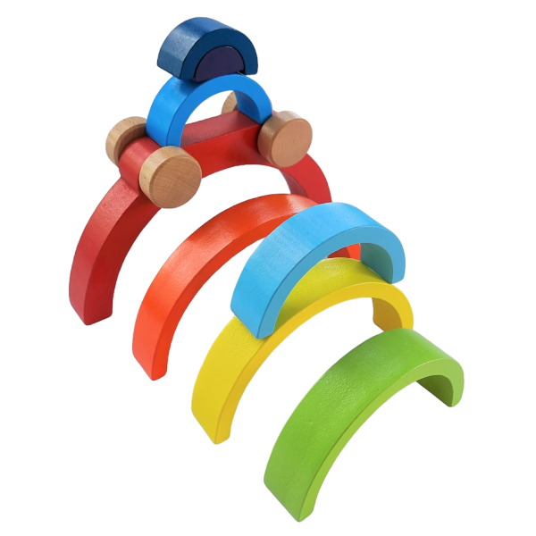 Masina curcubeu, stivuitor din lemn constructie puzzle, 3 ani ...