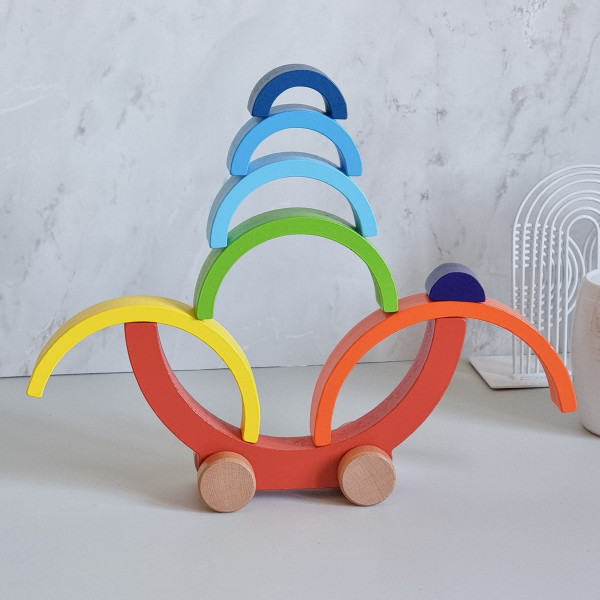 Masina curcubeu, stivuitor din lemn constructie puzzle, 3 ani ...