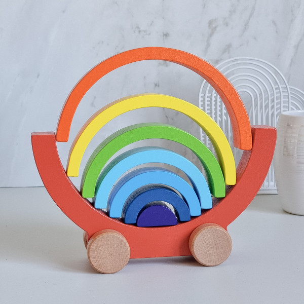 Masina curcubeu, stivuitor din lemn constructie puzzle, 3 ani ...