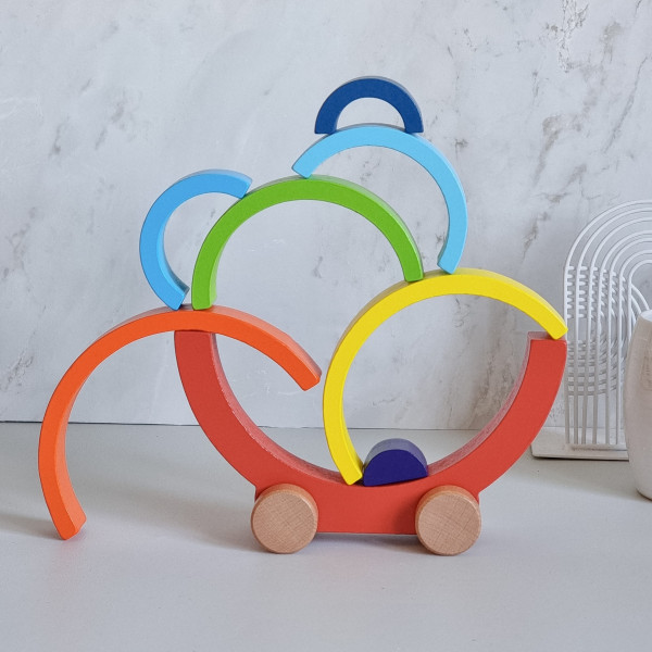 Masina curcubeu, stivuitor din lemn constructie puzzle, 3 ani ...