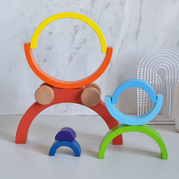 Masina curcubeu, stivuitor din lemn constructie puzzle, 3 ani ...